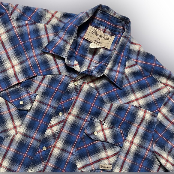 Wrangler | Shirts | Vintage Wrangler Wrancher Shirt Men 2x Blue White ...